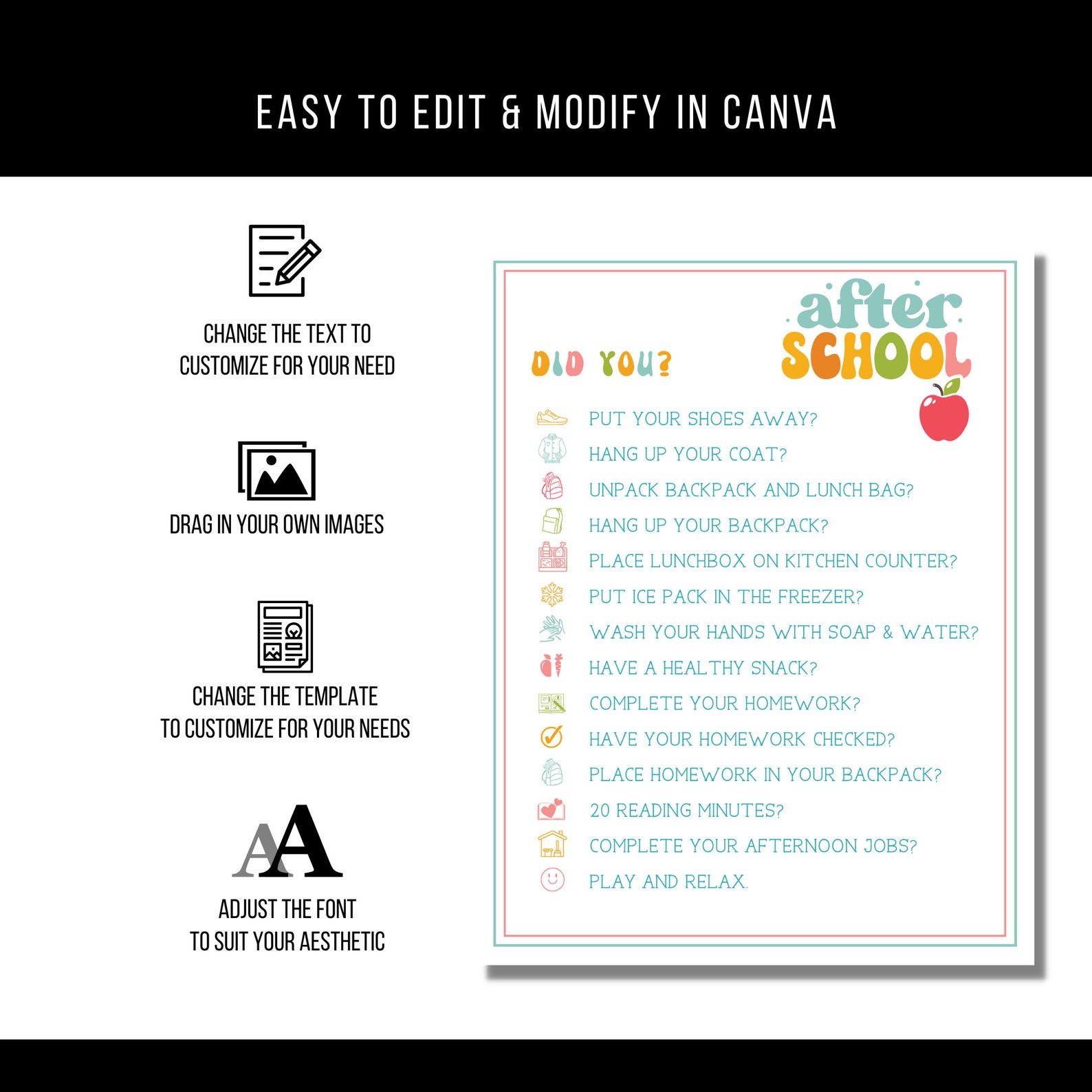 Printable After School Checklist, Editable After School Responsibility ...