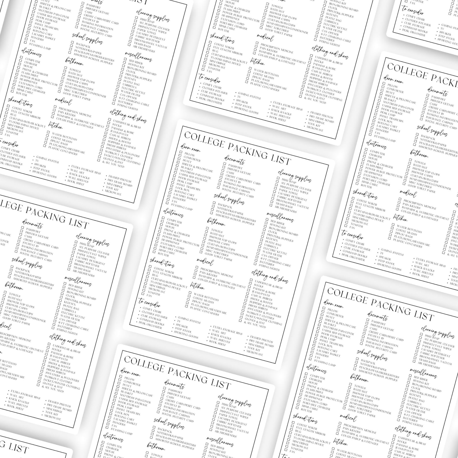 Editable College Packing List: Printable Dorm Essentials Checklist ...