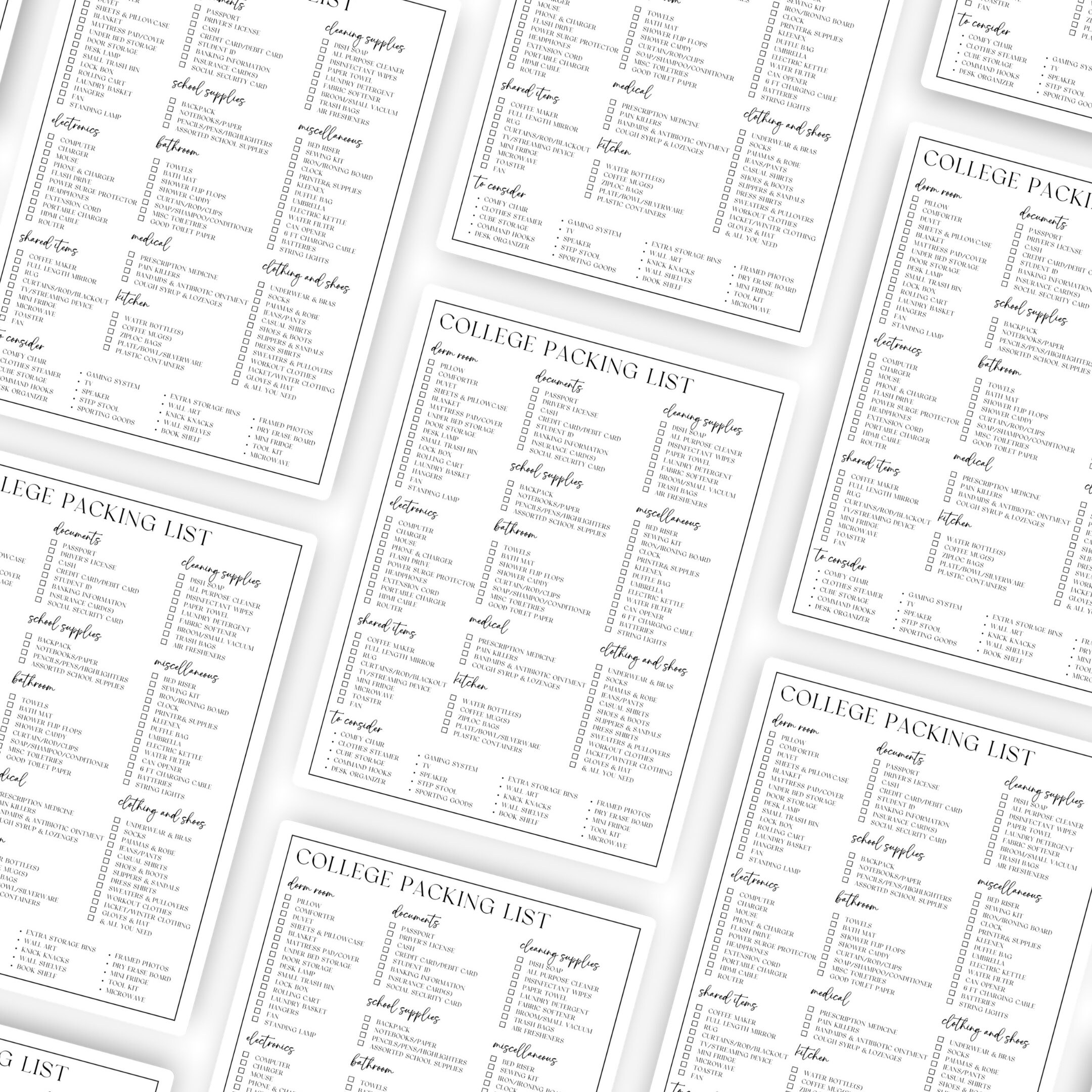 Editable College Packing List: Printable Dorm Essentials Checklist ...