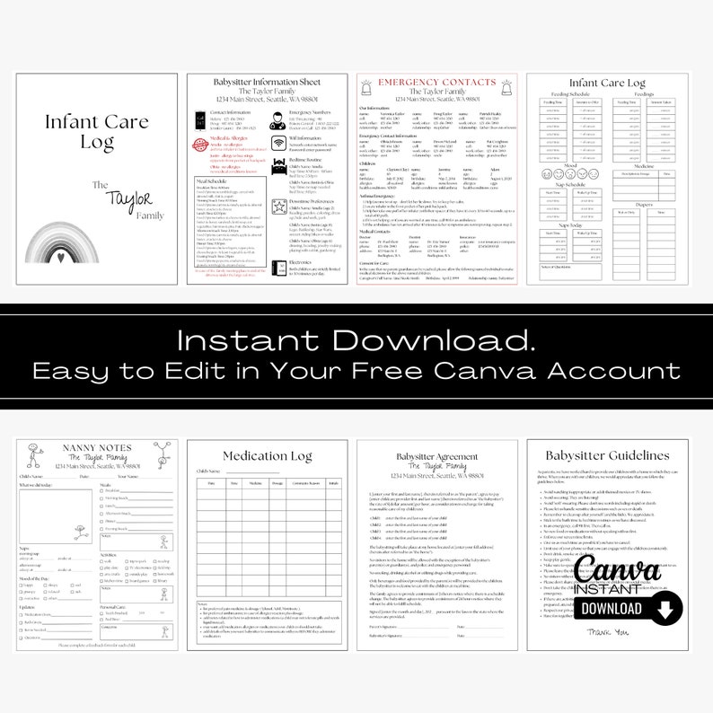 Editable Baby Care Daily Log, Printable Infant Care Tracker, Newborn ...