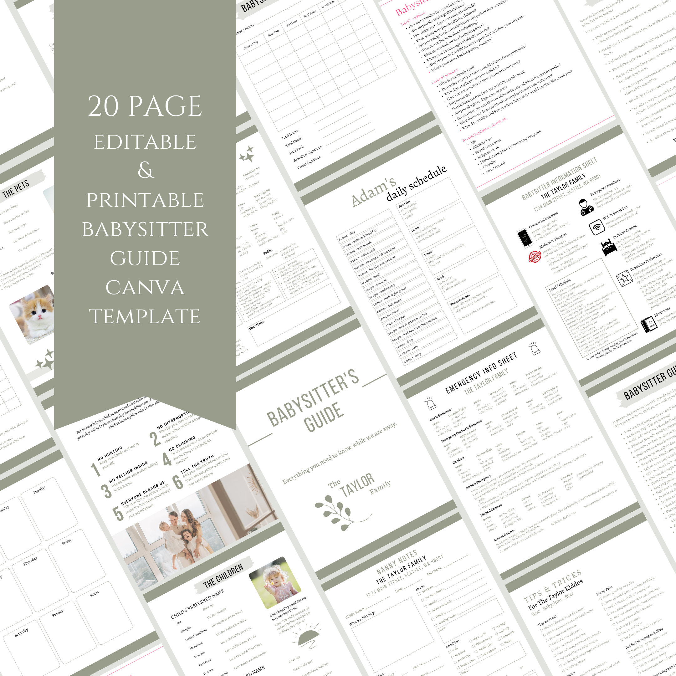 Editable Babysitter Planner: 20-page Babysitting Guide (printable Canva ...