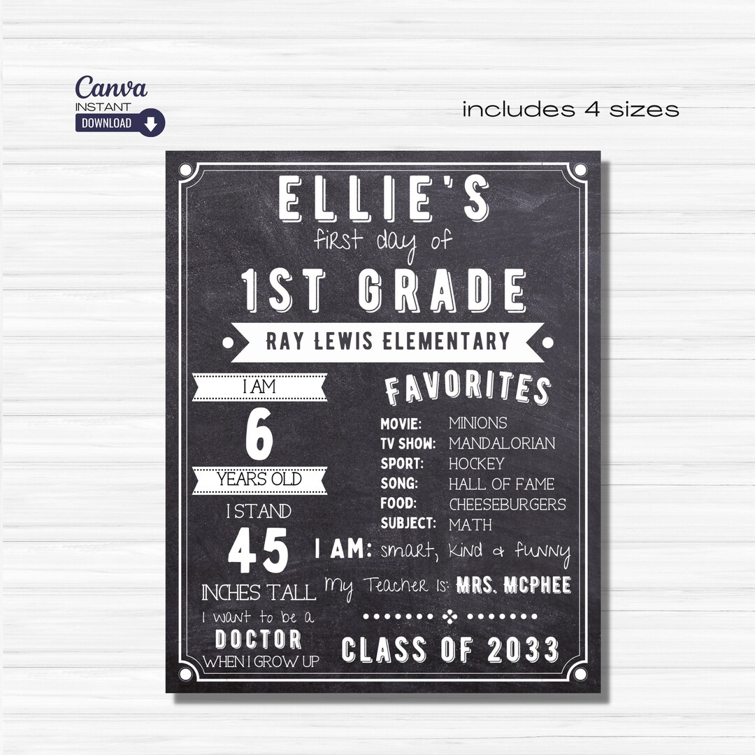 Editable First Day of School Chalkboard Sign (printable) - Etsy