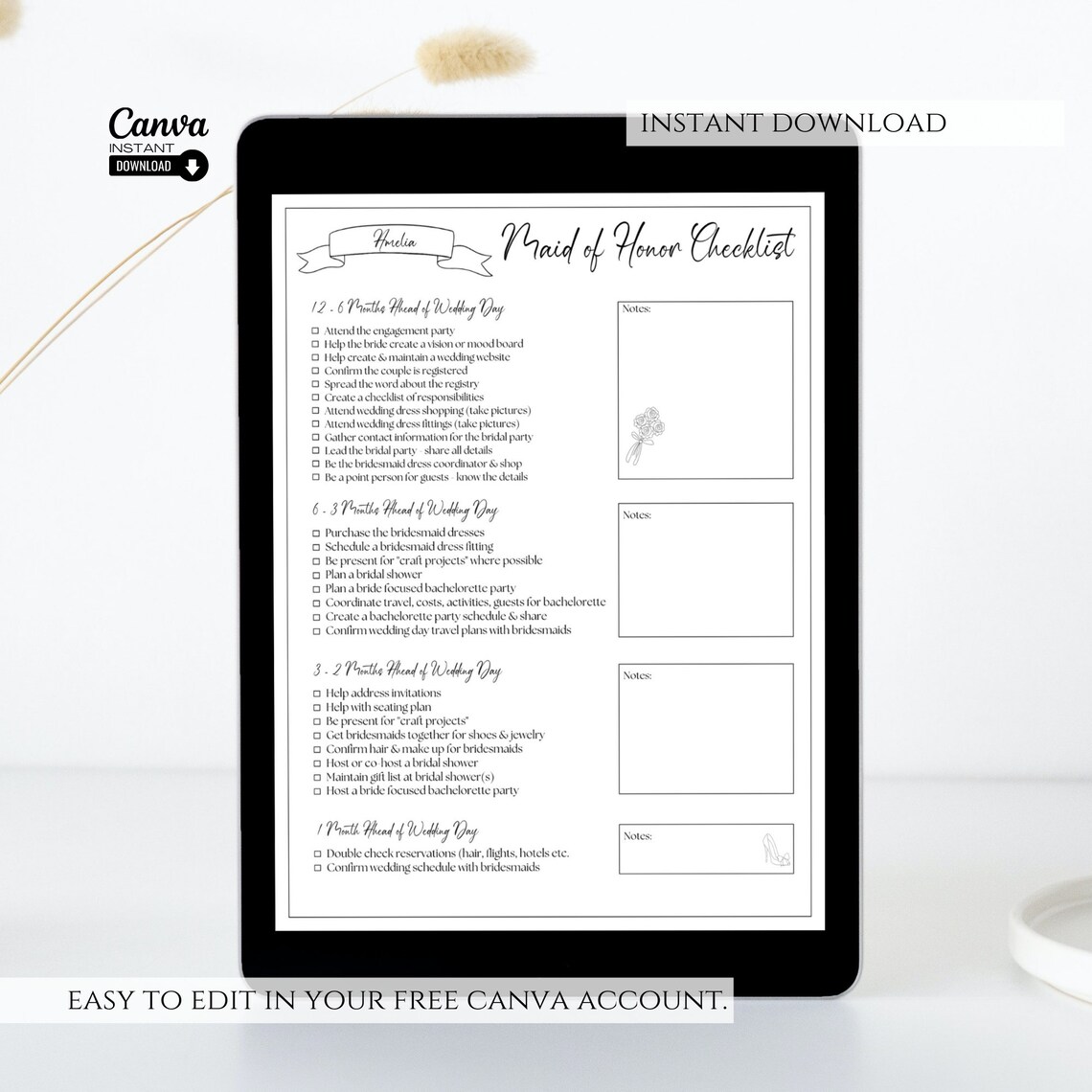 Editable Maid of Honor Checklist: Wedding Planner (digital Download) - Etsy