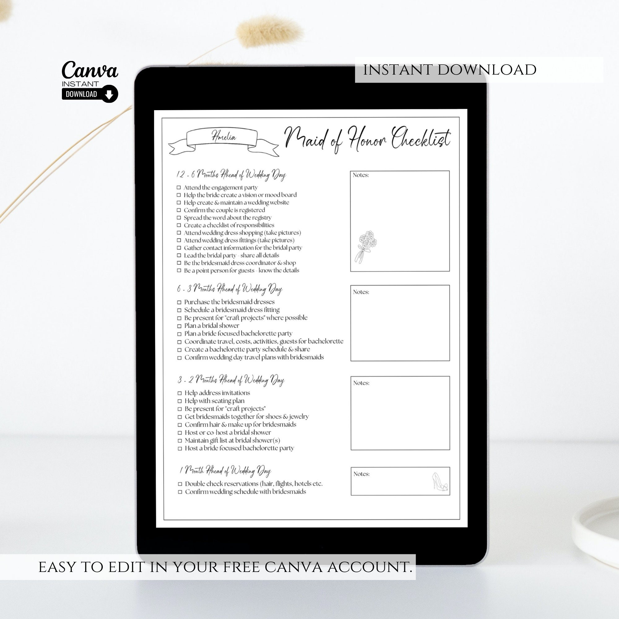 Editable Maid Of Honor Checklist Printable Maid Of Honor Duties