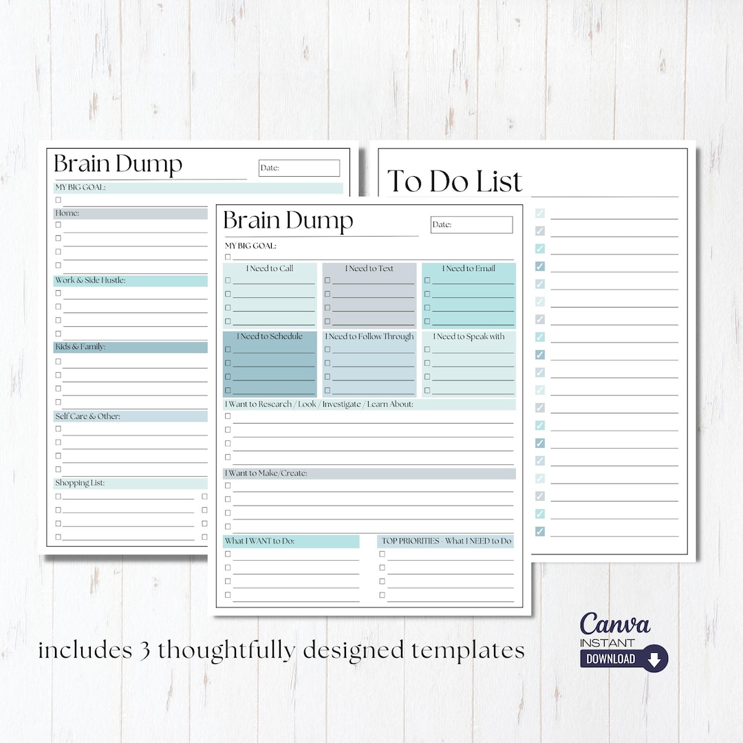 Editable ADHD Brain Dump Printable, ADHD Planner, to Do List Template ...