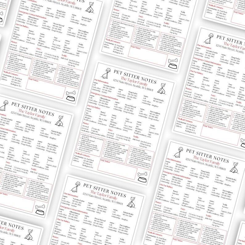 Editable Pet Sitter Notes Sheet, Printable Pet Sitter Plan, Pet ...