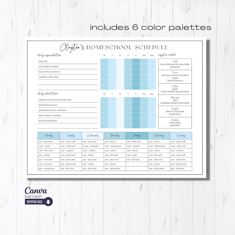 Editable Homeschool Checklist, Printable Daily Schedule for Kids, Home ...