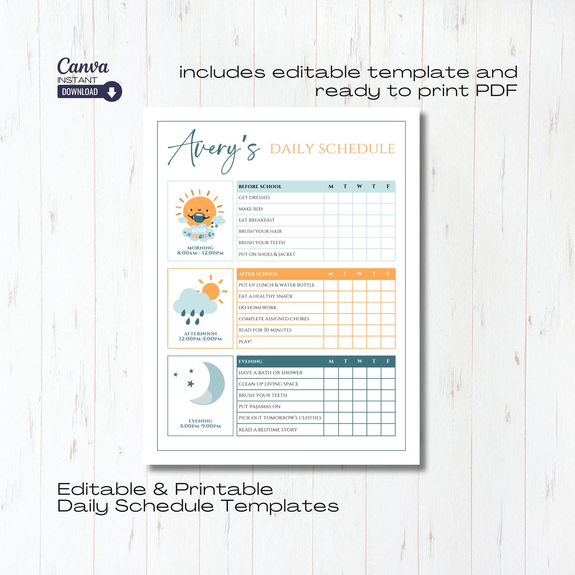 Editable Kids Daily Routine Checklist Template, Printable Chore Chart ...