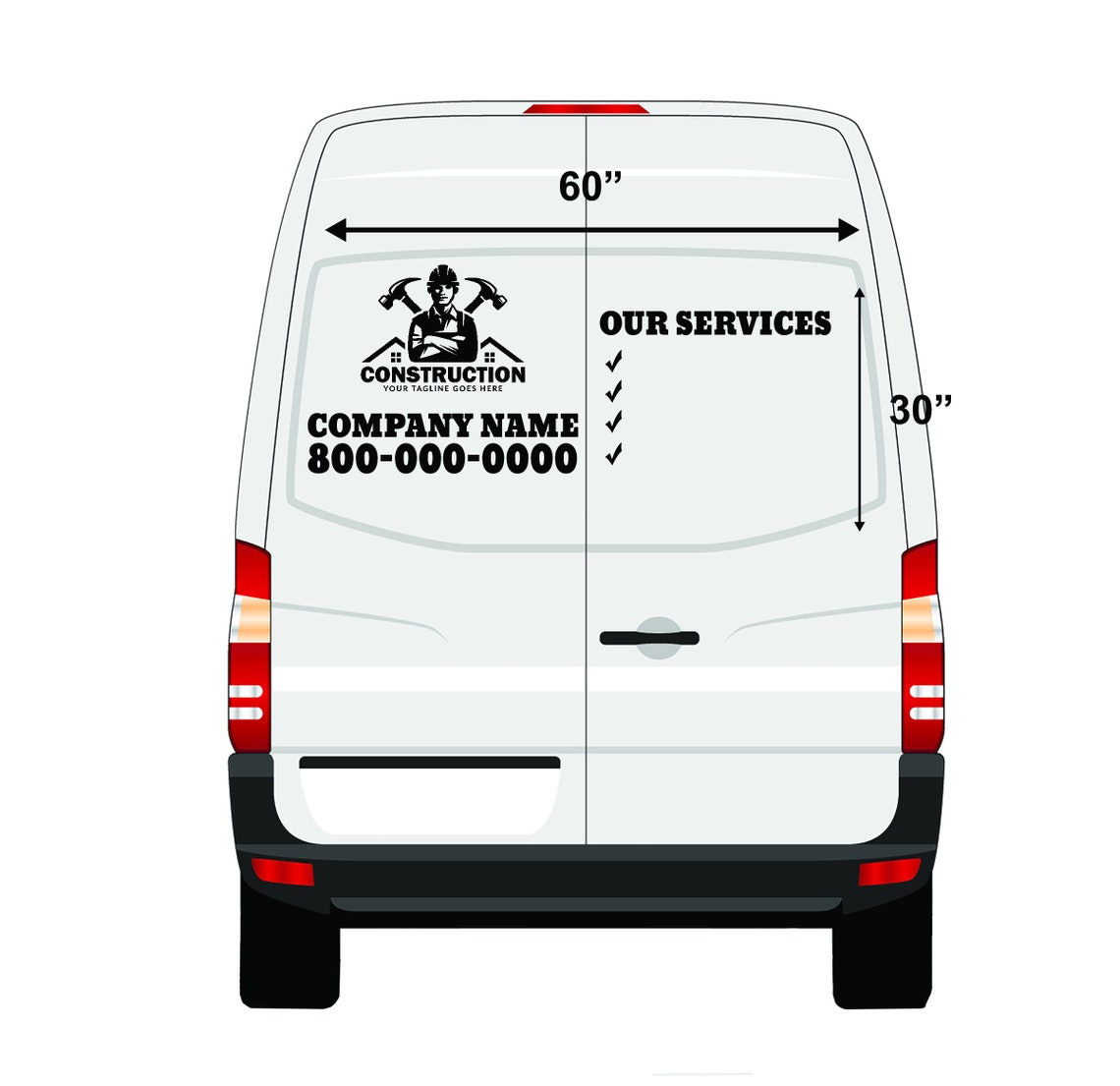 2 Van Construction Side Decals and Rear Decal . Commercial Vehicle ...