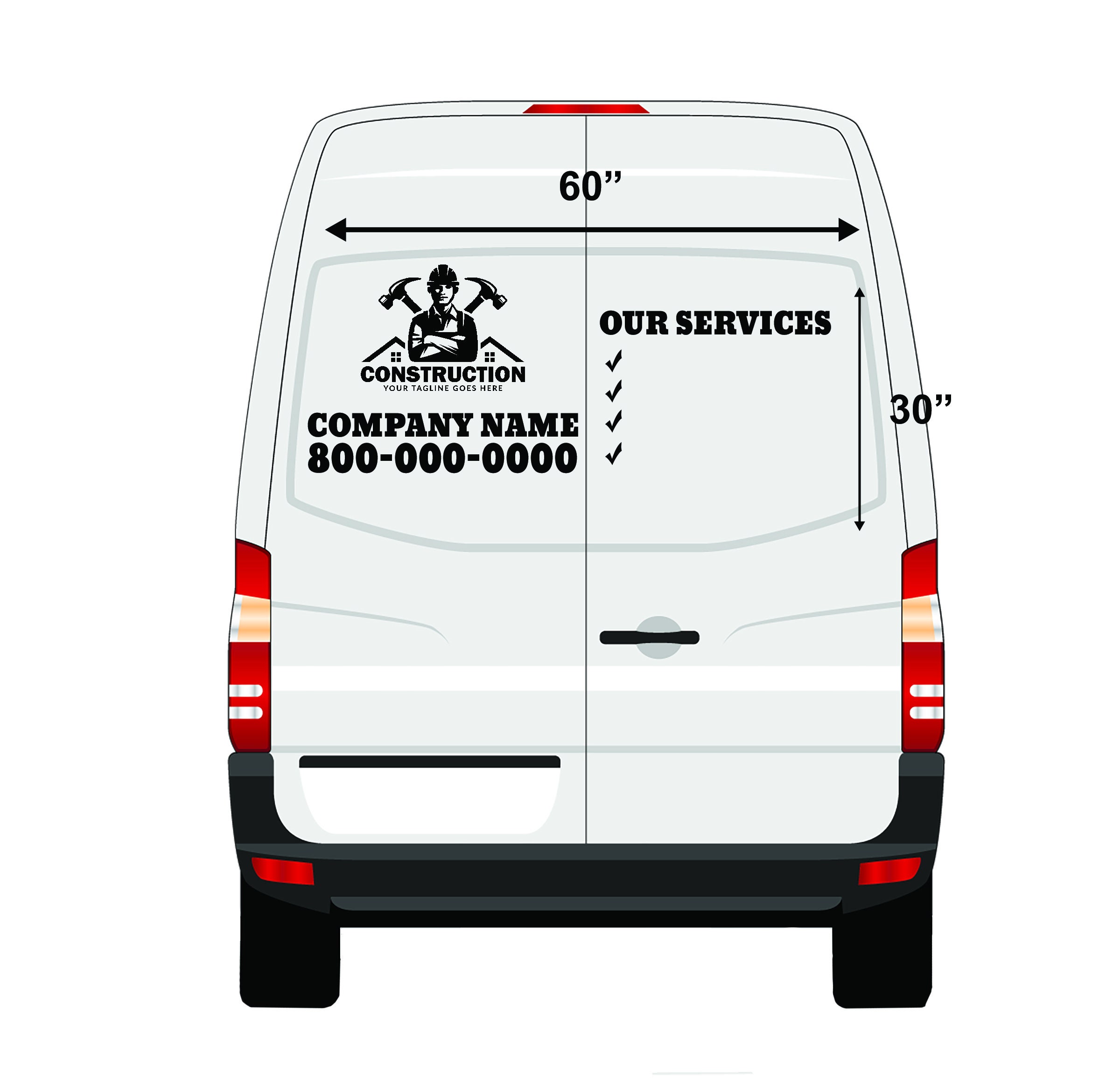 2 Van Construction Side Decals and Rear Decal . Commercial Vehicle ...