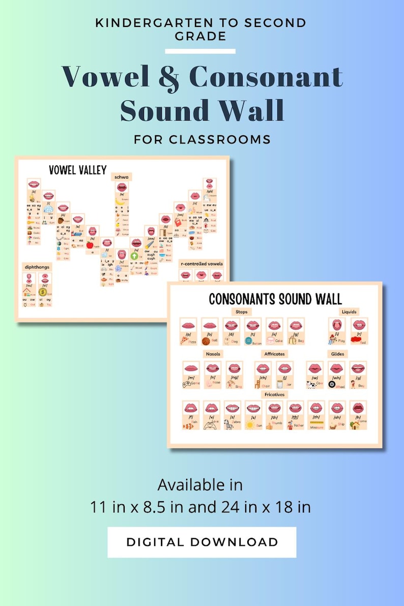 Vowel Valley and Consonant Sound Walls| Kindergarten-2nd Grade Learning ...
