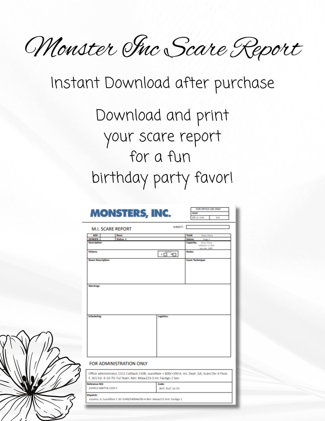 Monster Inc Scare Report | Digital Download | Birthday Party Favor ...