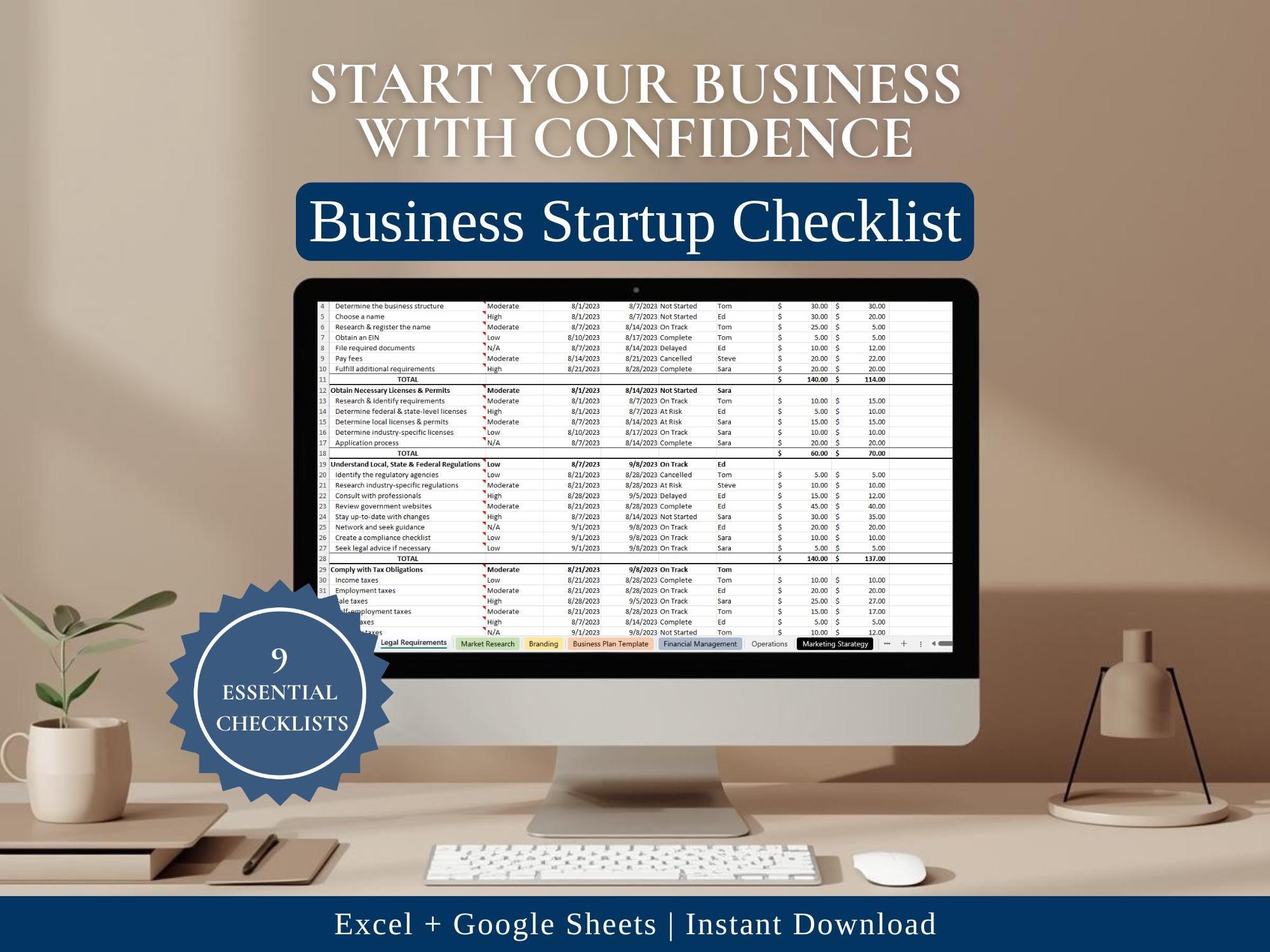 Business Startup Checklist | Start a Business Step-by-step | Excel ...