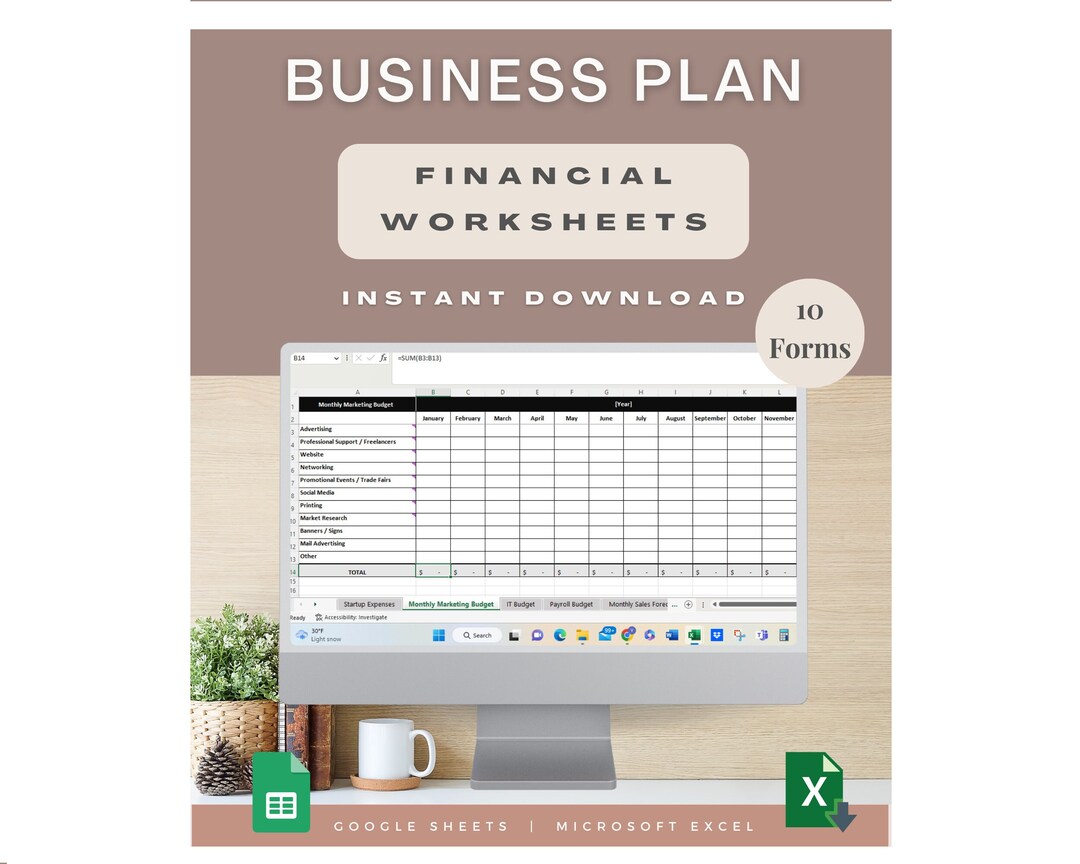 Business Plan Financial Worksheets Startup Financial - Etsy