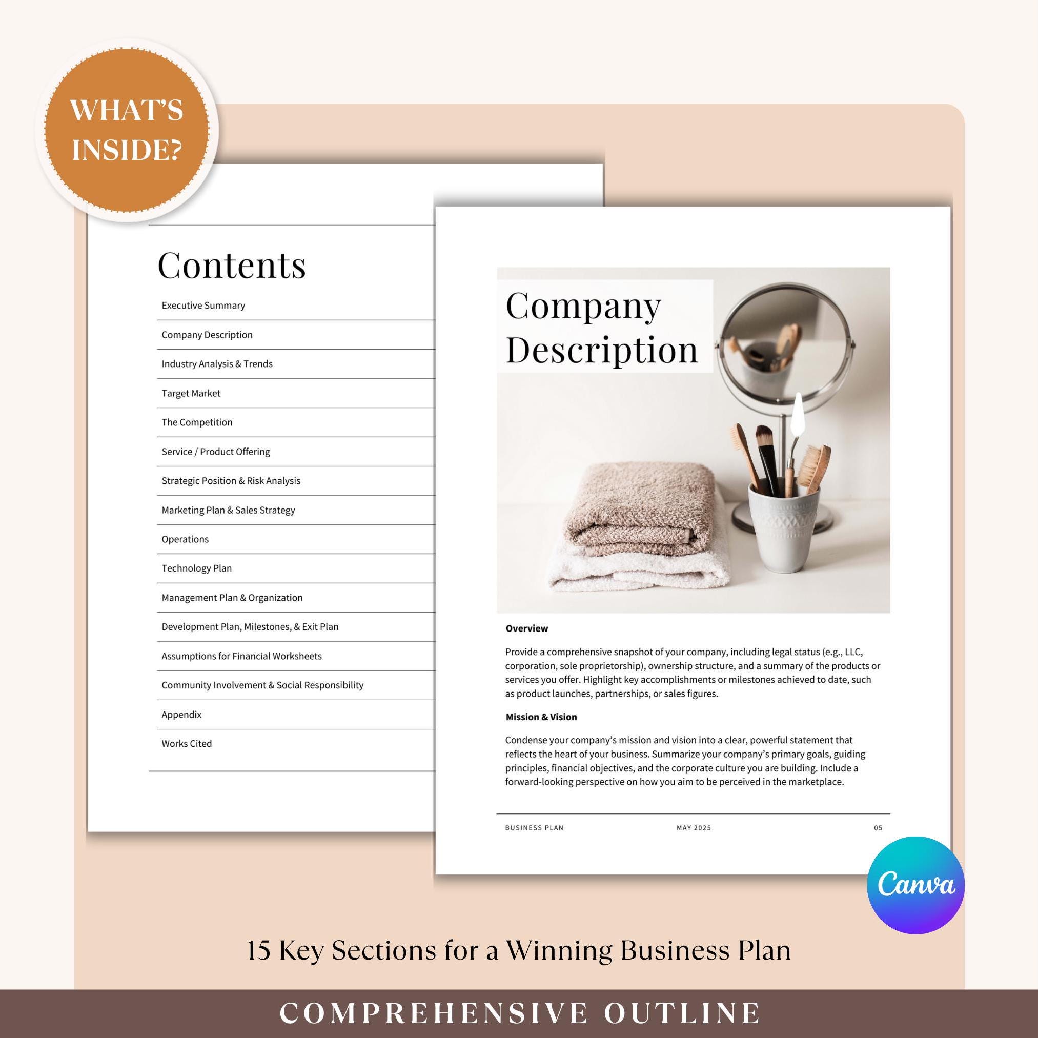 Business Plan Template | Editable Canva Workbook| Business Planner With ...