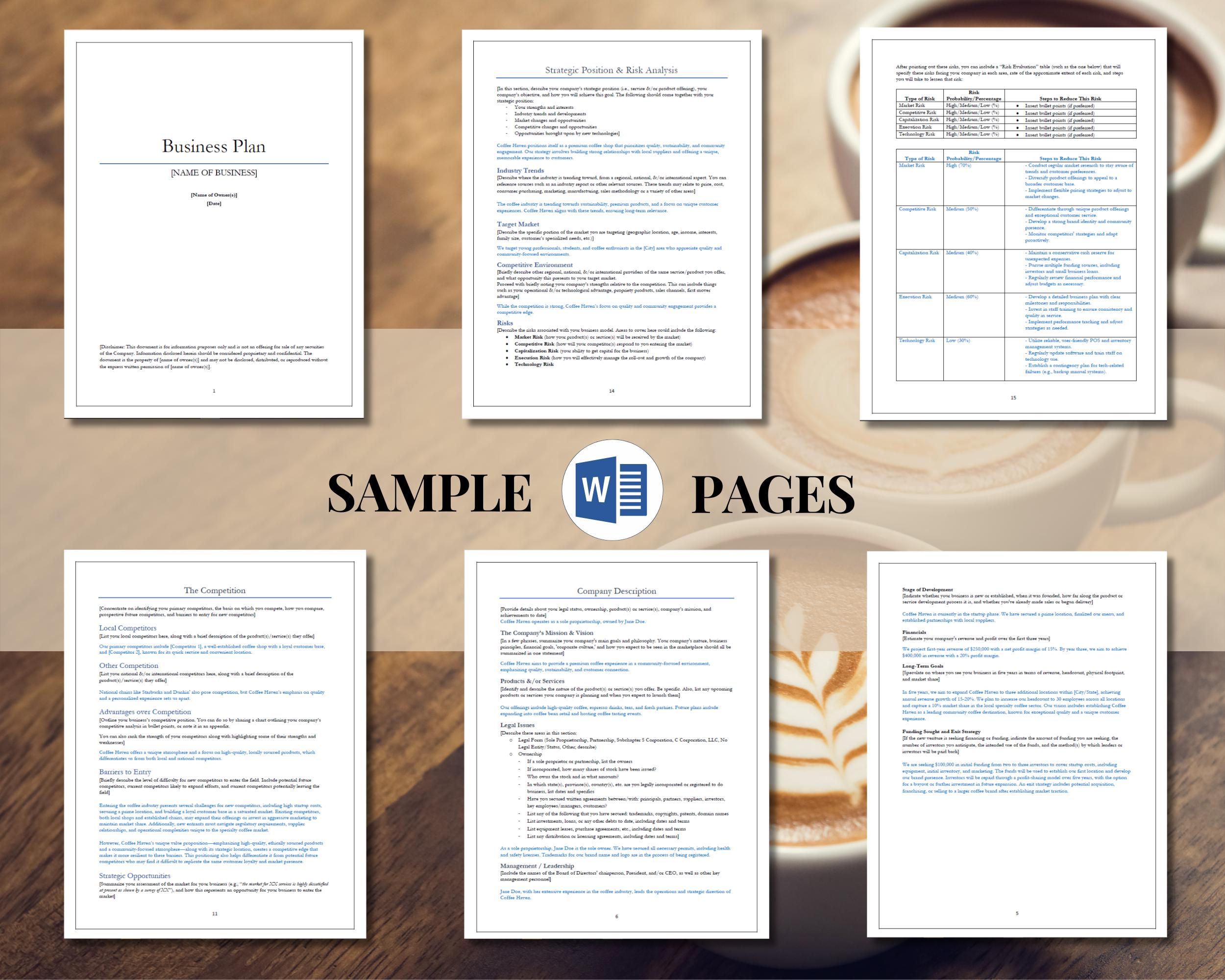 Coffee Shop Business Plan Template: Editable Cafe Startup Guide (MS ...