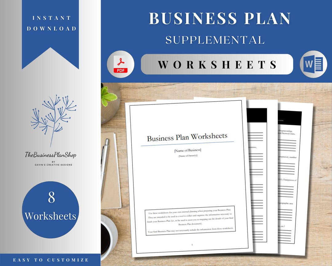 Business Plan Supplemental Worksheets MS Word & PDF - Etsy