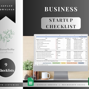 Business Startup Checklist MS Excel Google-sheets - Etsy