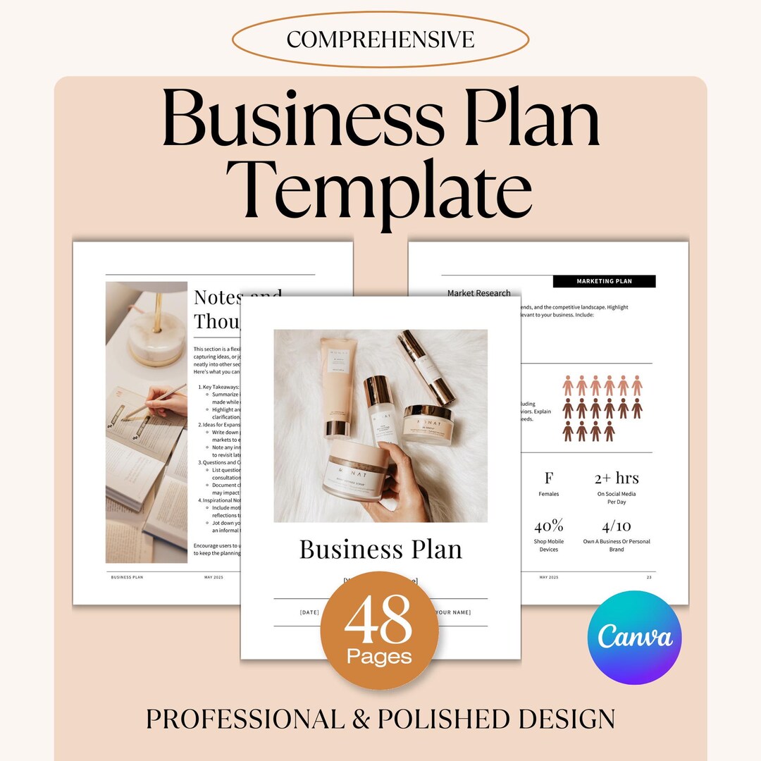 Business Plan Template | Editable Canva Workbook| Business Planner With ...