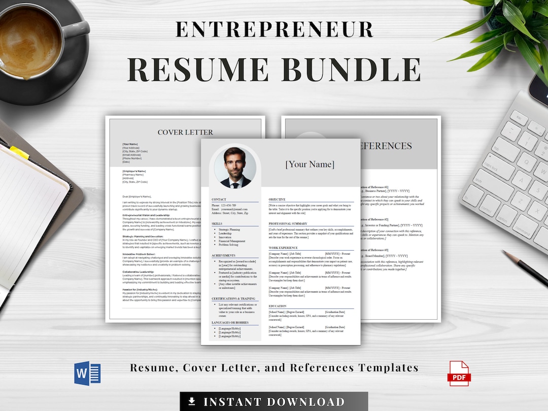 Entrepreneur Resume Bundle: Resume, Cover Letter, and Reference Letter ...