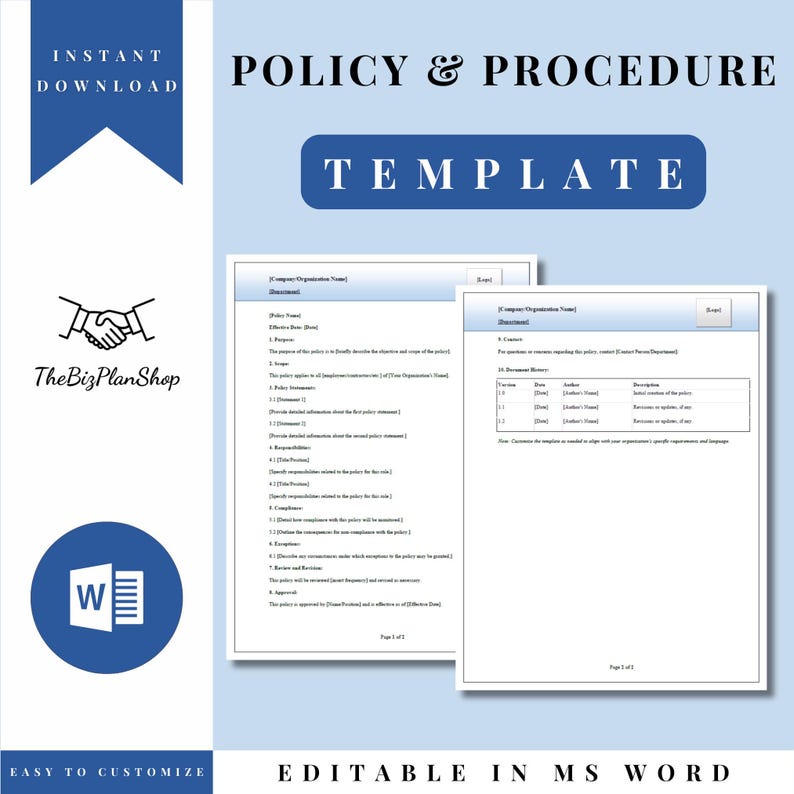 Policy & Procedure Template and Guide | Editable in MS Word | Instant ...