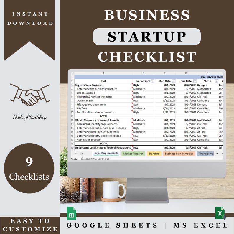Business Startup Checklist | MS Excel | Google-sheets - Etsy
