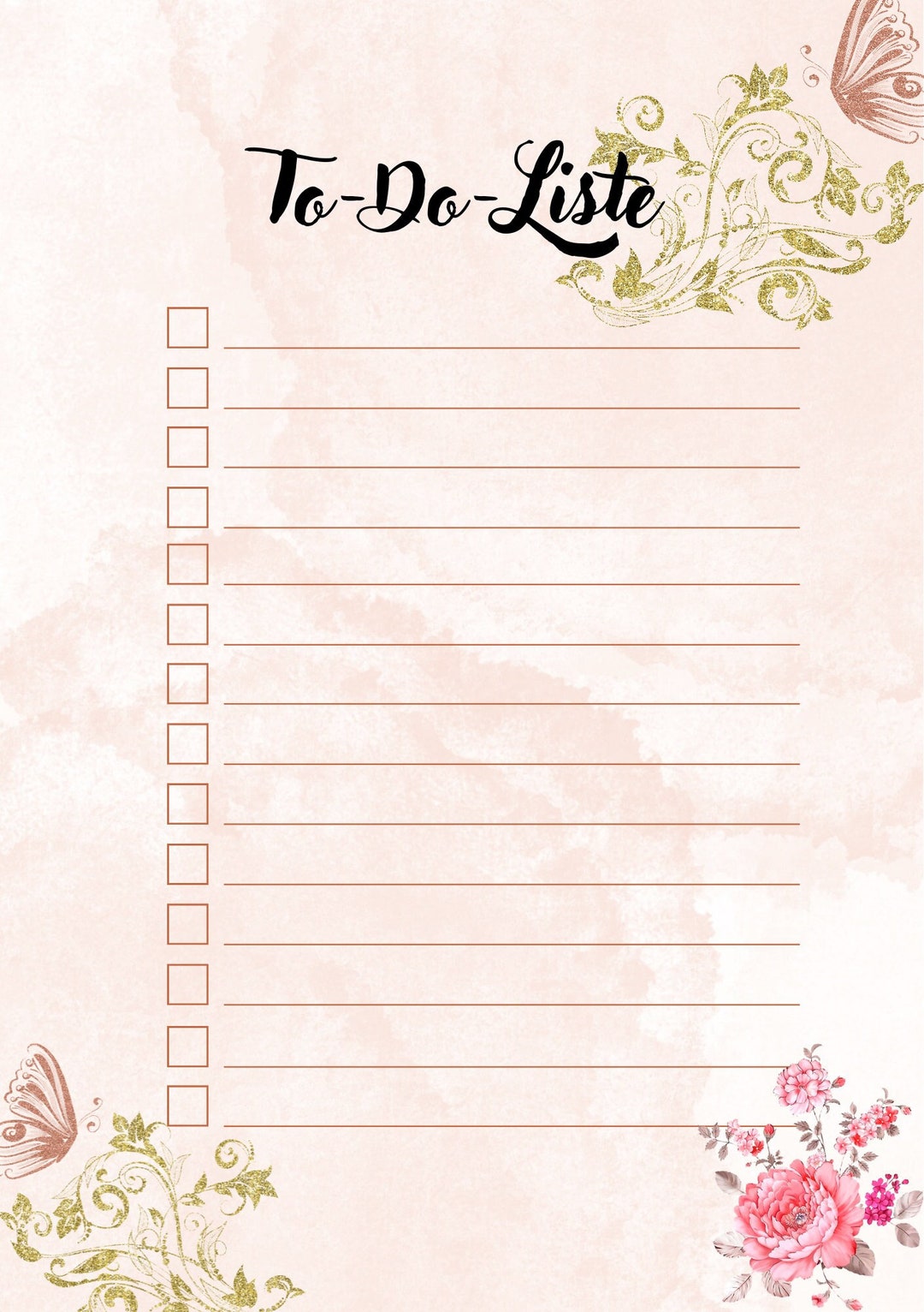To Do List, Flower to Do List, Rose Gold Flowers A5 to Do List ...