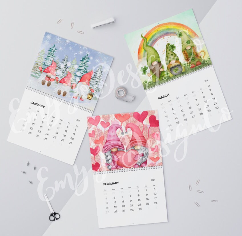 2024 Gnomes Wall Calendar, Hanging Calendar, Gnome Calendar, Stocking ...
