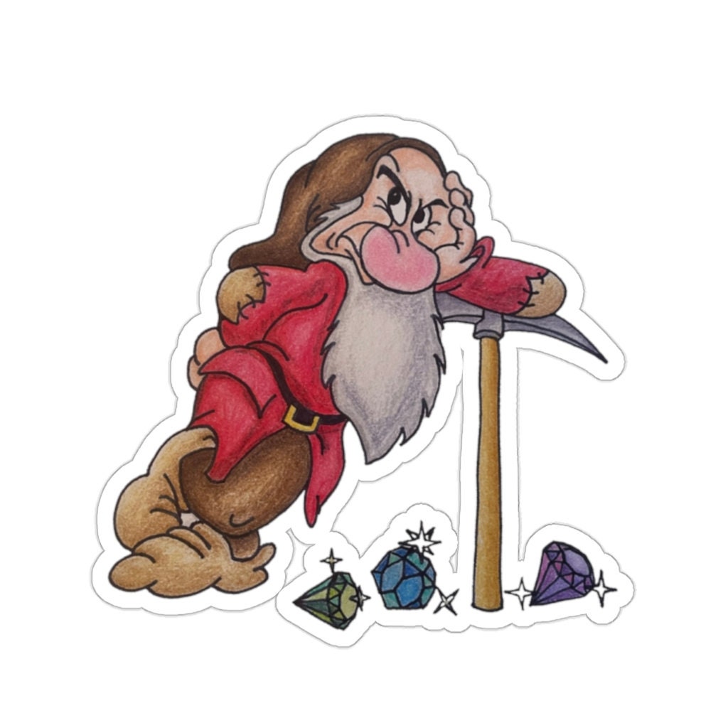 Original Art Print Grumpy Sticker Kiss Cut Sticker Colored Pencil And