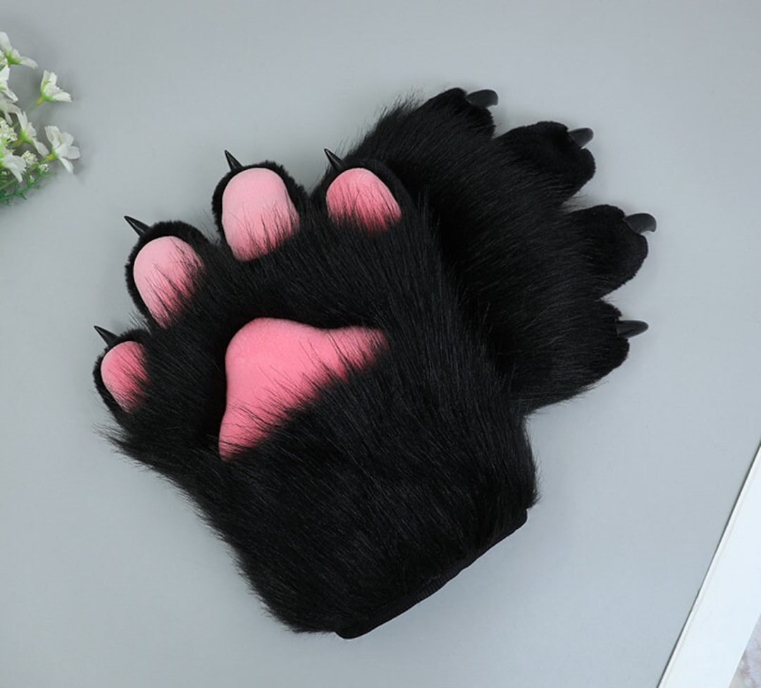 Black Furry Cat Paws With Claw, Black Furrysuit Paws, Cosplay Fursuit ...