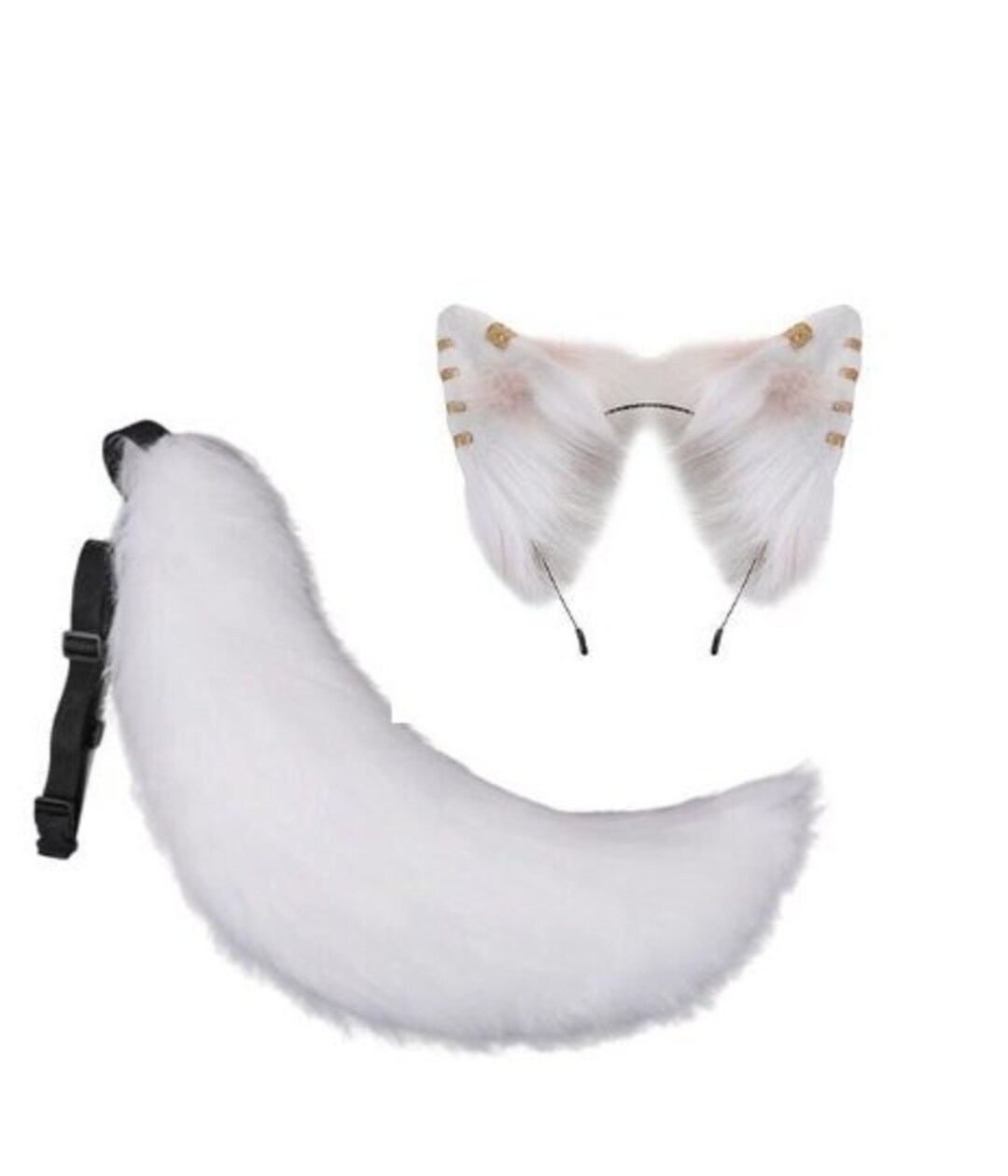 White Furrysuit Ears and Tail Set, White Cat and Wolf Cosplay Furry ...