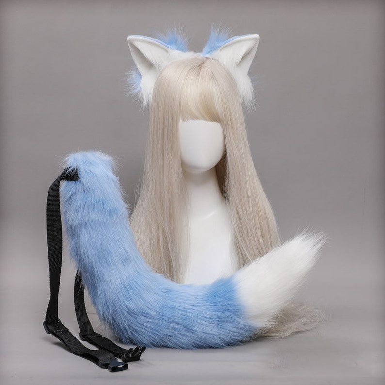 Himmel Blau Cosplay Fox Furry Fursuit Full-Set gehören Handpfoten, Schuhe, Ohren und Schwanz ...
