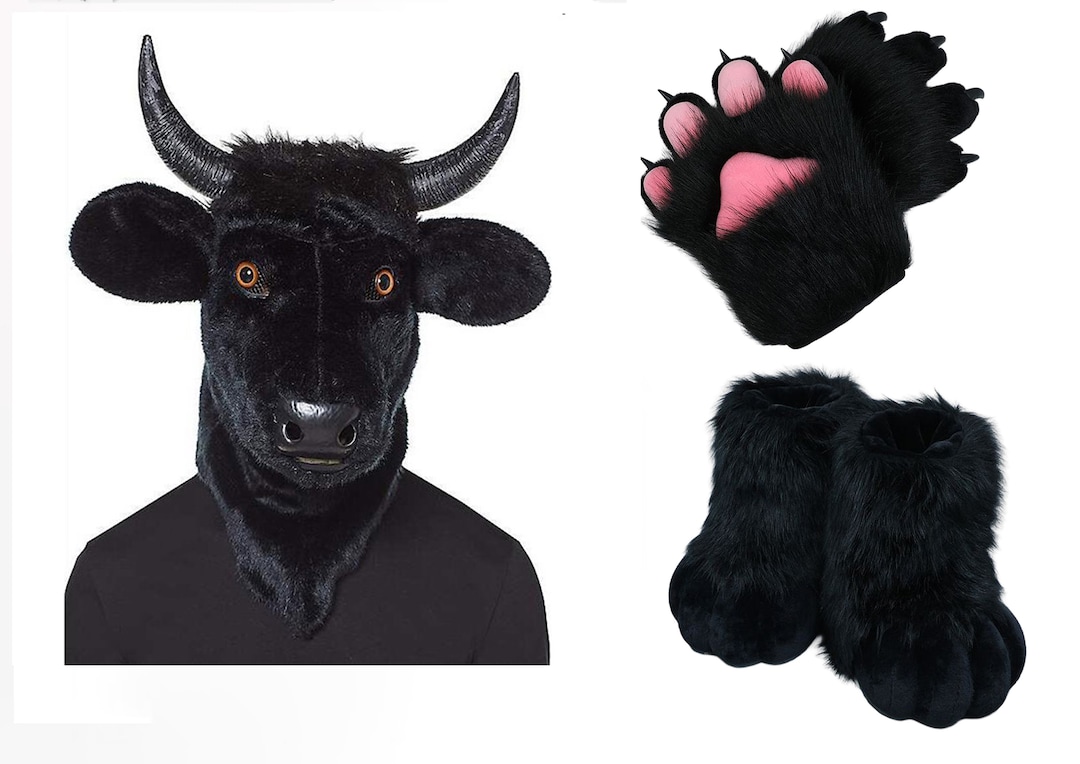 Furry Black Bull Cosplay Furrysuit Parts Include Mask, Feet and Paws - Etsy