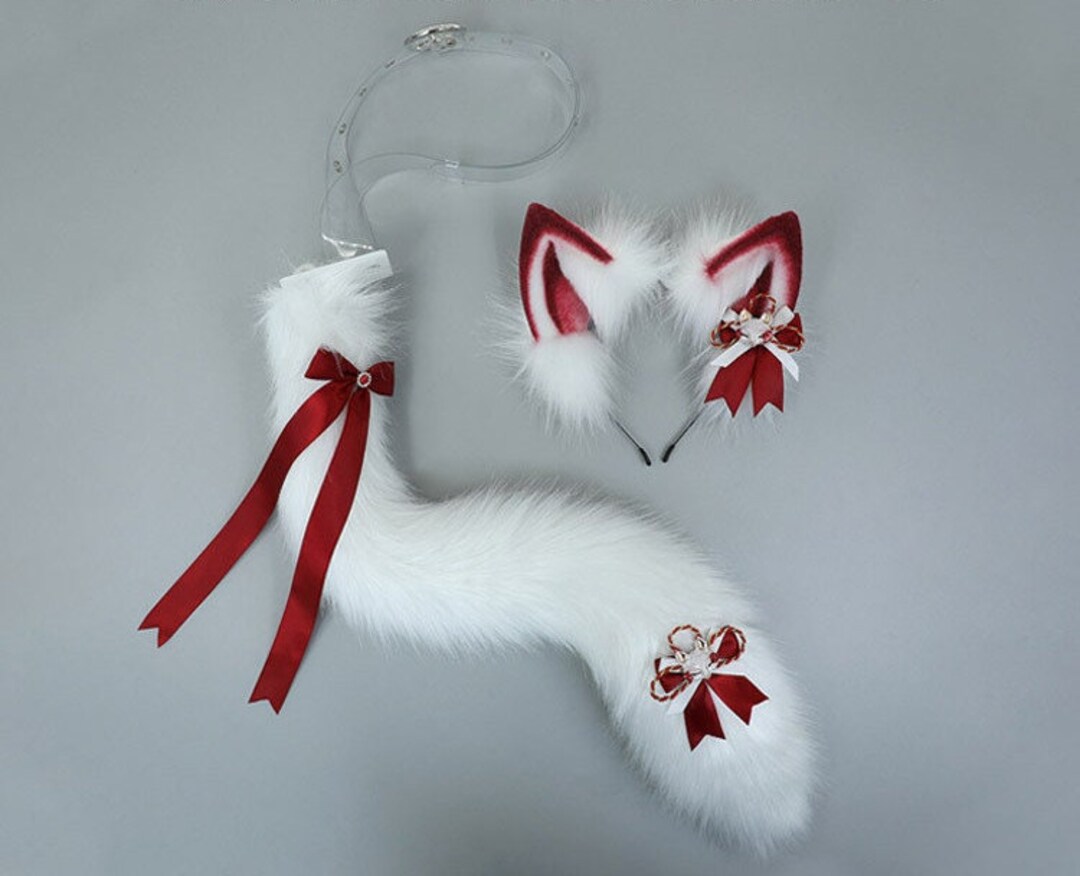 Fox Bow Ears and Tail Set Cosplay Fox Headdress and Tail Cosplay Fluffy ...