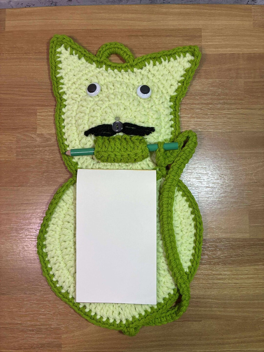 Vintage Green Crocheted Cat Memo/note Pad & Pencil Holder - Etsy