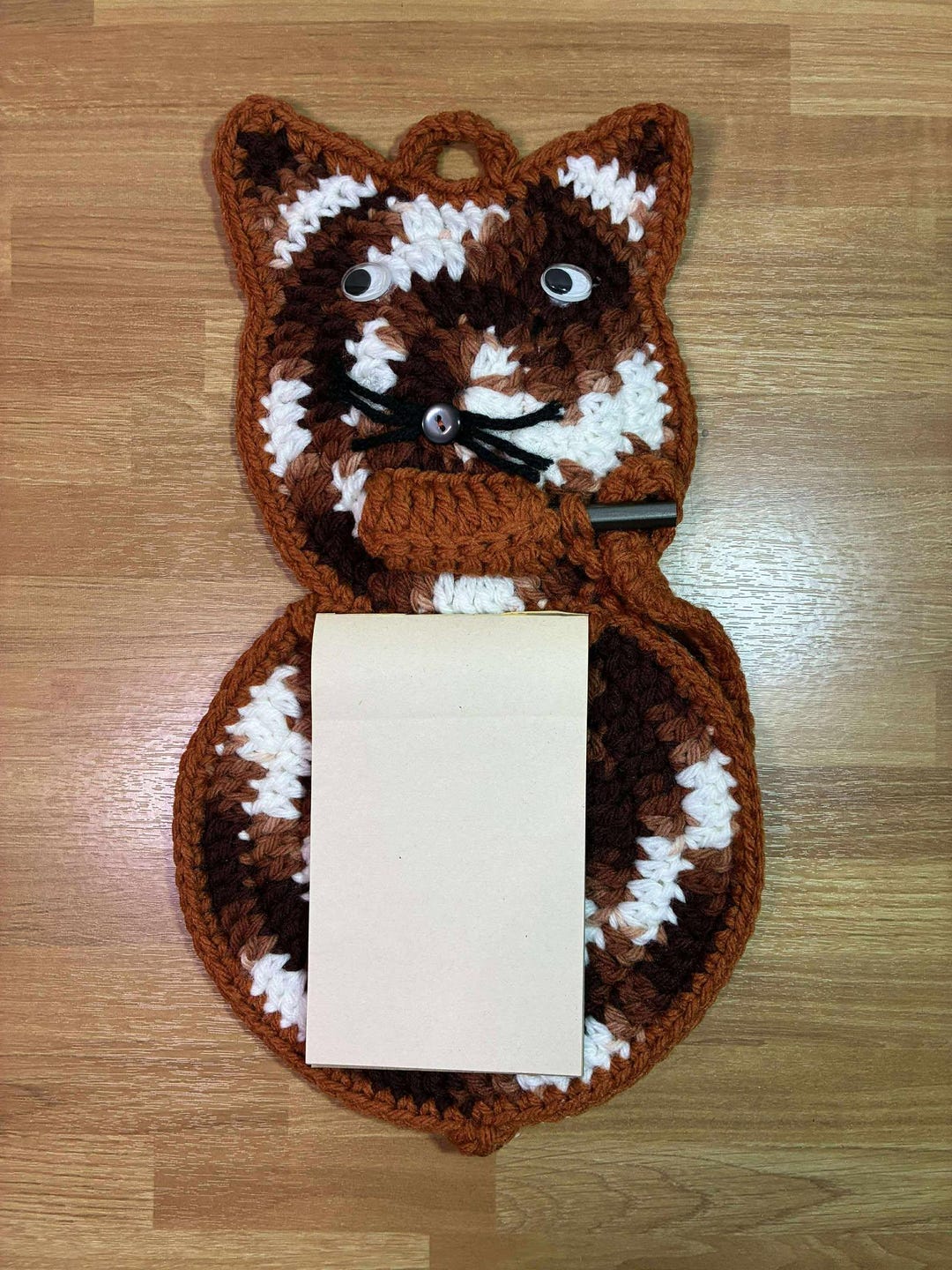 Vintage Brown Crocheted Cat Memo/note Pad & Pencil Holder - Etsy