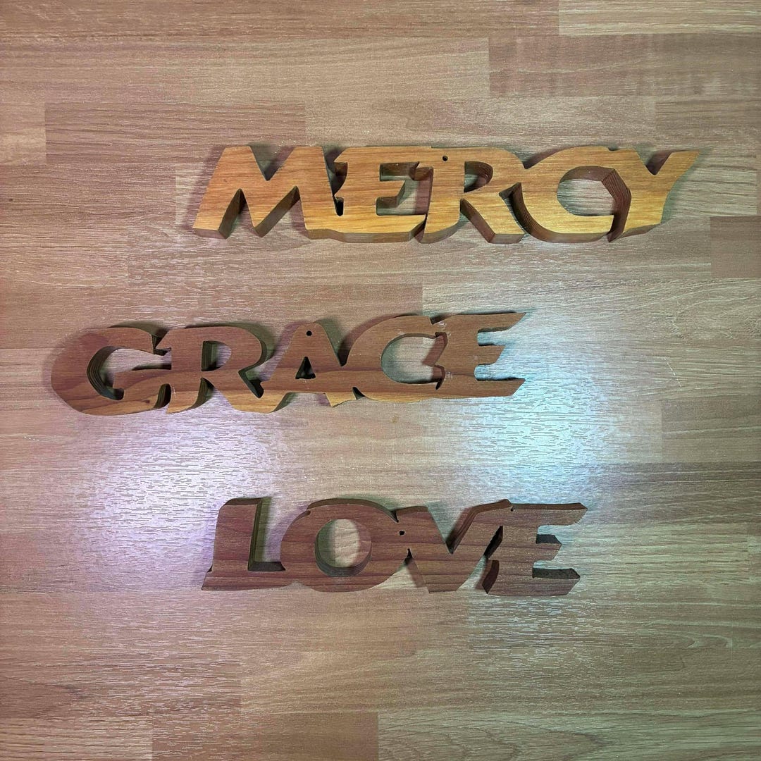 Vintage Homemade Carved Wood, Grace, Love, Mercy - Etsy