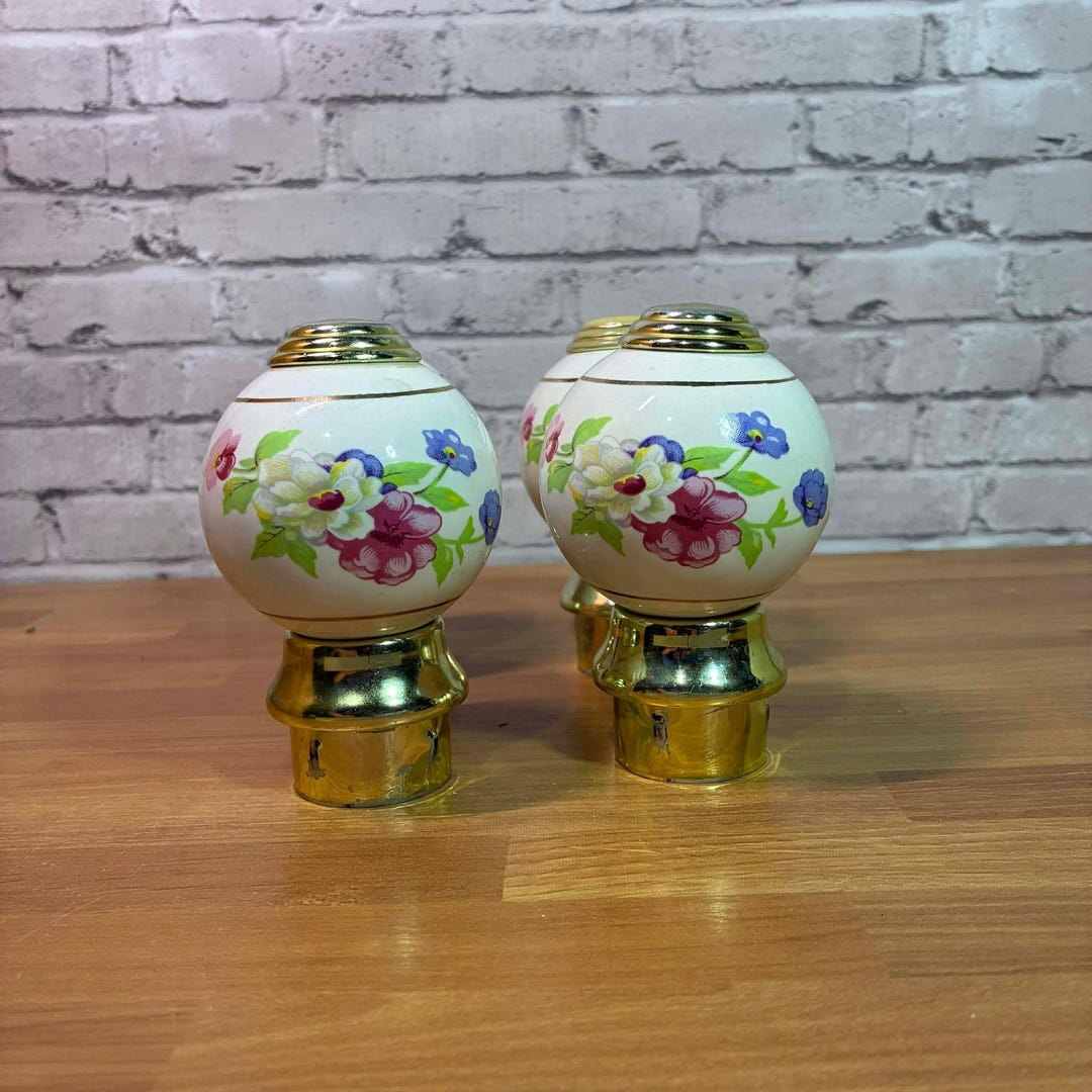 Vintage Porcelain Brass Floral Bed Post Knobs Set of 4 - Etsy