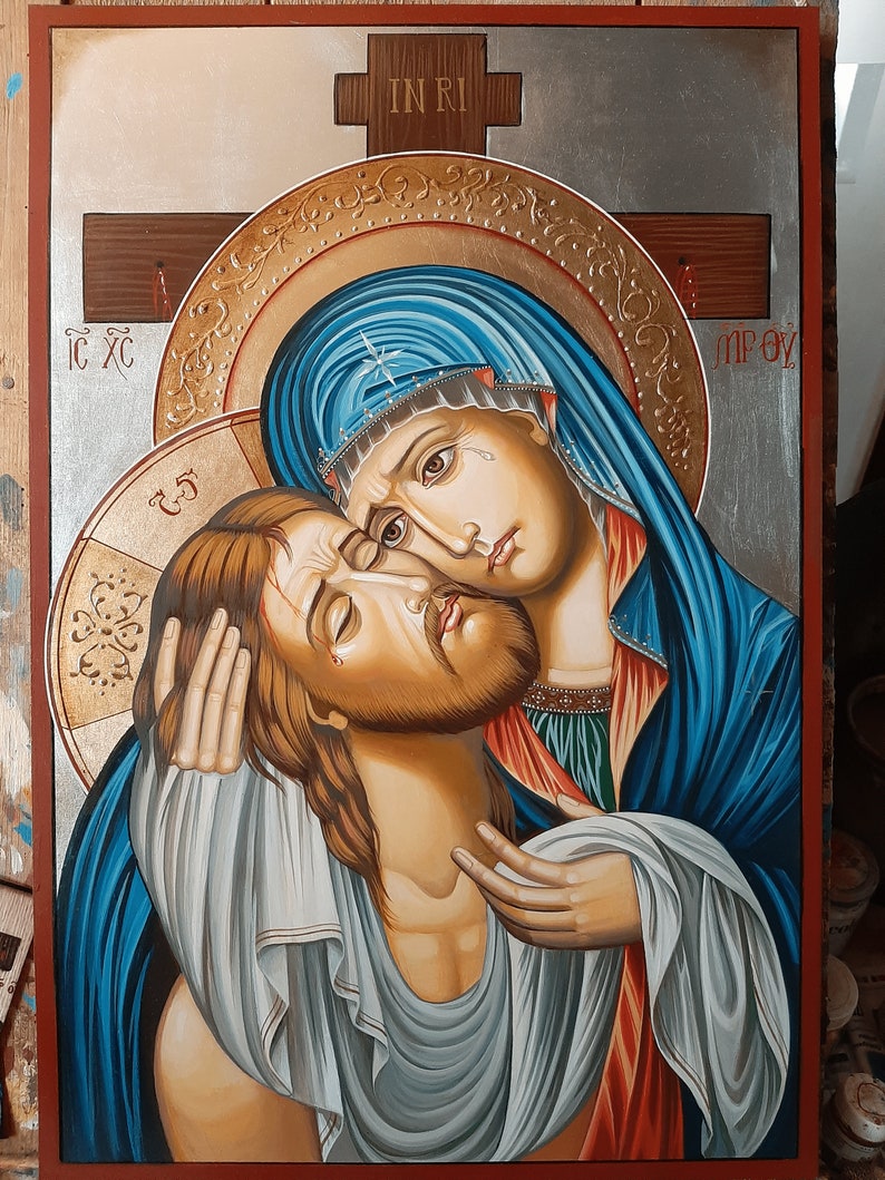 Handmade Pieta Icon: Greek Orthodox Byzantine Art Wood Plaque - Etsy