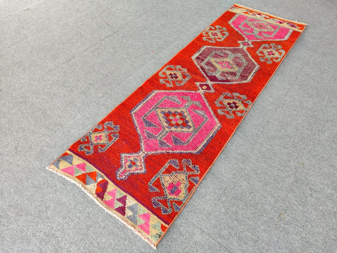 Kurdish Tribal Rug 3x11, Runner Rug Orange, Oushak Entry Way Stairs ...