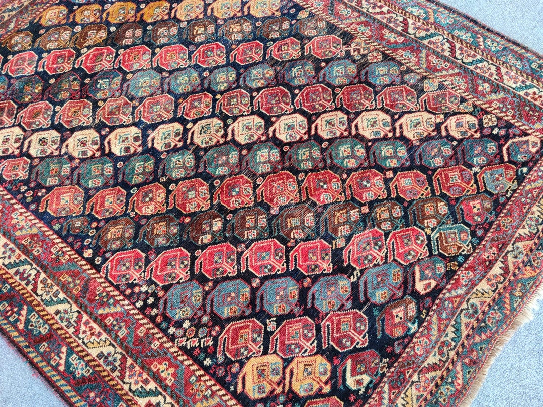 Amazing Antique Rugs 5x6, Persian Shiraz Rug, Navy Wool Rug, Caucasian ...