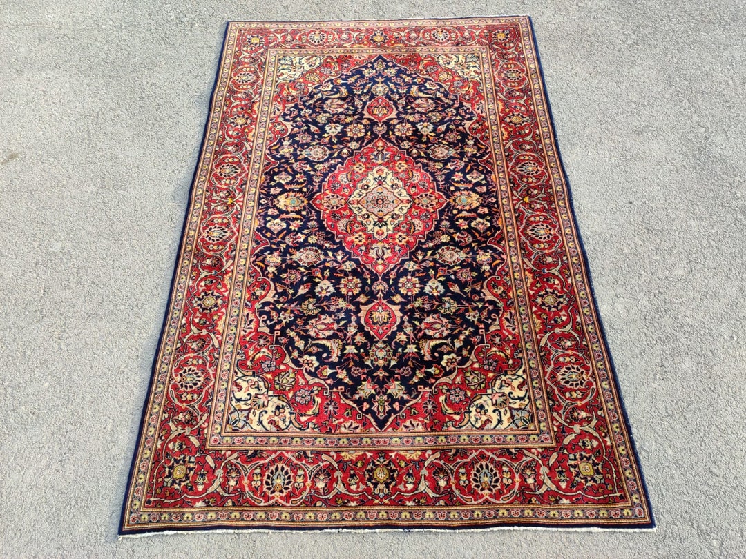 Persian Rug 5x7 Navy, Antique Oriental Rugs, Traditional Area Rug, 5x7 ...