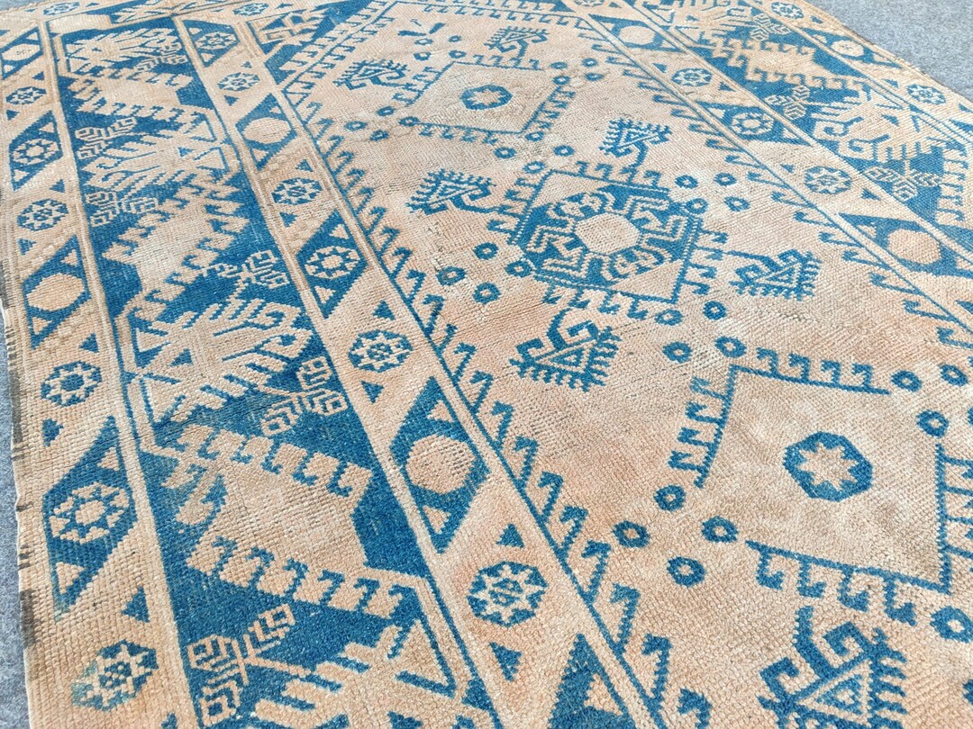 Turkish Neutral Rug 4x6, Light Blue Rug 4x6 Oushak, Beige Wool Rugs 4x6 ...