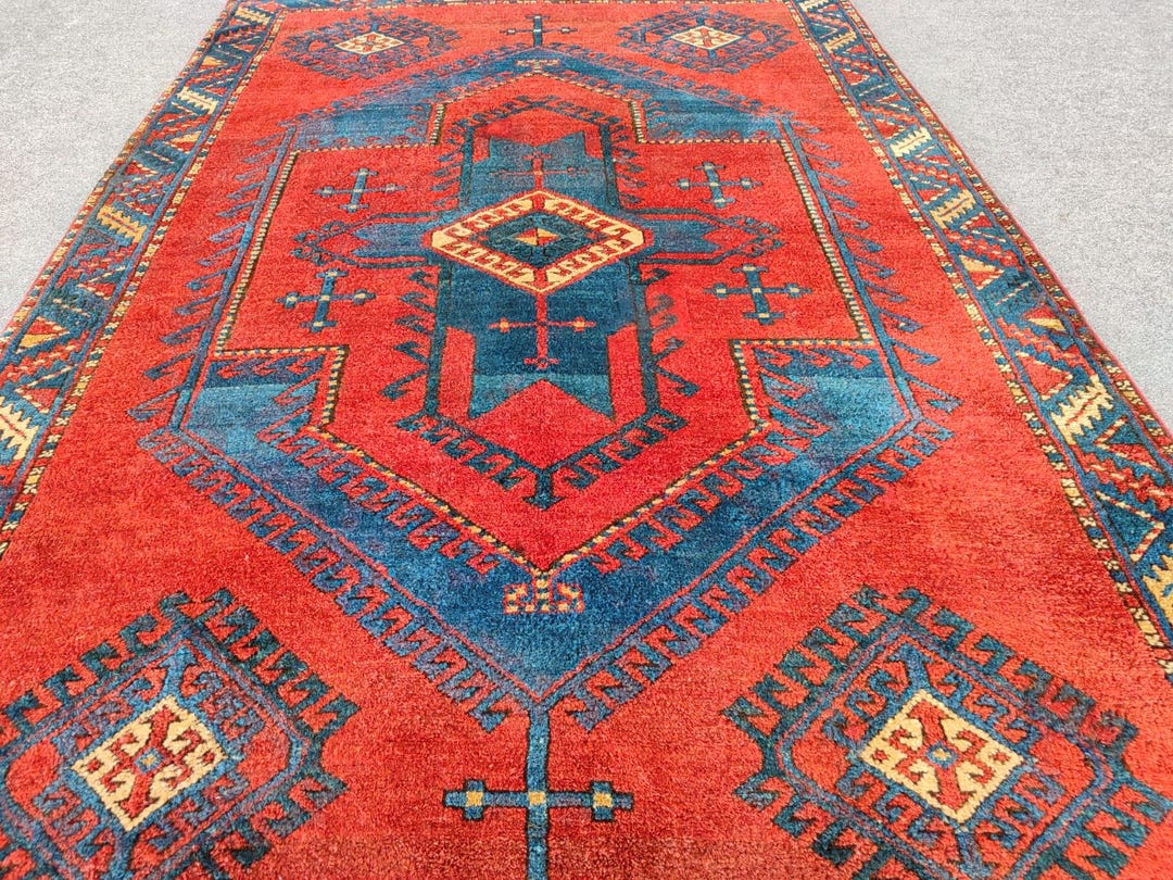 Antique Kazak Rugs, Caucasian Red Rug 5x7, Azerbaijan Rug, 4x6 Persian ...