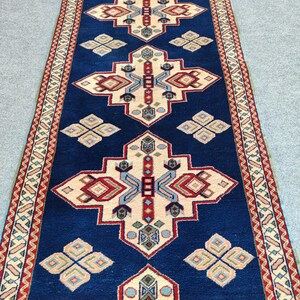 Turkish Runner Rug 3x8, Navy Runners Vintage, 3x9 Persian Runner, Home ...