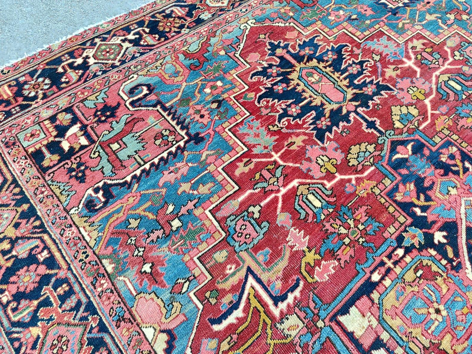 Antique Heriz Rug 8x10, Persian Large Rug, Red Turquoise Rug Oversize ...