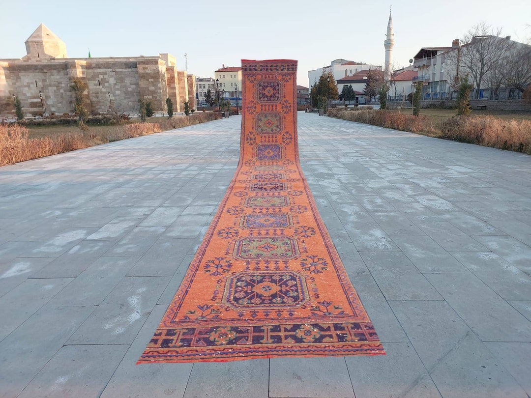 19 Ft Runner, Long Runner Vibrant, Turkish Runner, Oushak Runner 3x19 ...