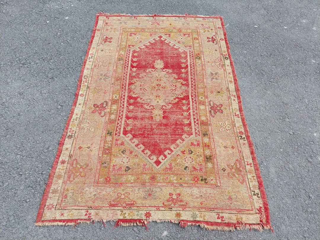 4x6 1800s Antique Rug Turkish, Handmade Rug for Living Room, Vintage ...