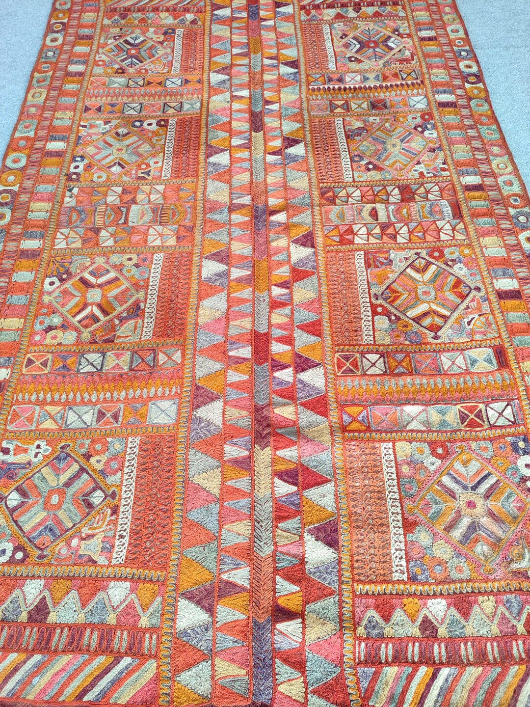Antique Arabic Kilim Rug 5x8, Embroidered Rug, Iraq Kurdish Rug, Orange ...