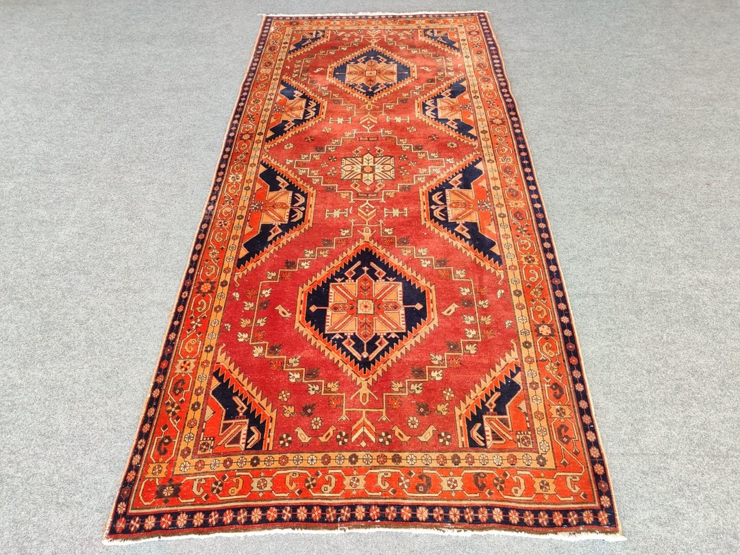 Rug Persian 4x10, Antique Rug, Large Runner Rug Vintage, Red Rug, Navy ...